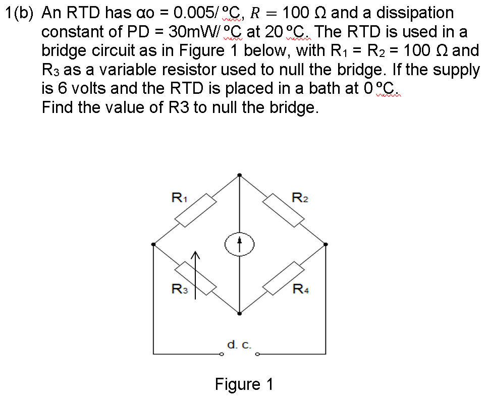 Solved (b) An RTD has α0=0.005/∘C,R=100Ω and a dissipation | Chegg.com