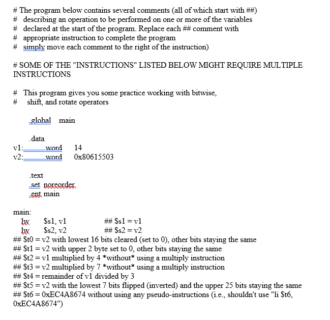Solved \# The program below contains several comments (all | Chegg.com