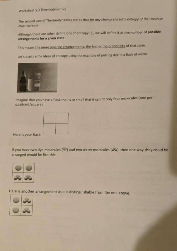Solved Worksheet 5.3 Thermodynamics The second Law of | Chegg.com