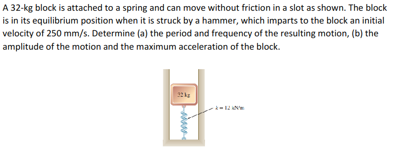 Solved A 32-kg block is attached to a spring and can move | Chegg.com