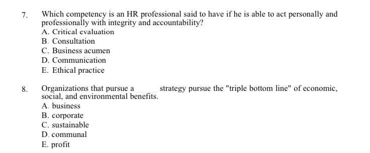 Solved 5. Which of the following HR competencies focuses on | Chegg.com