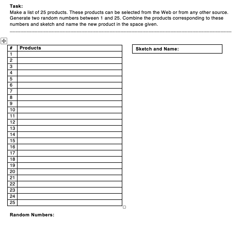 Solved Task: Make a list of 25 products. These products can | Chegg.com