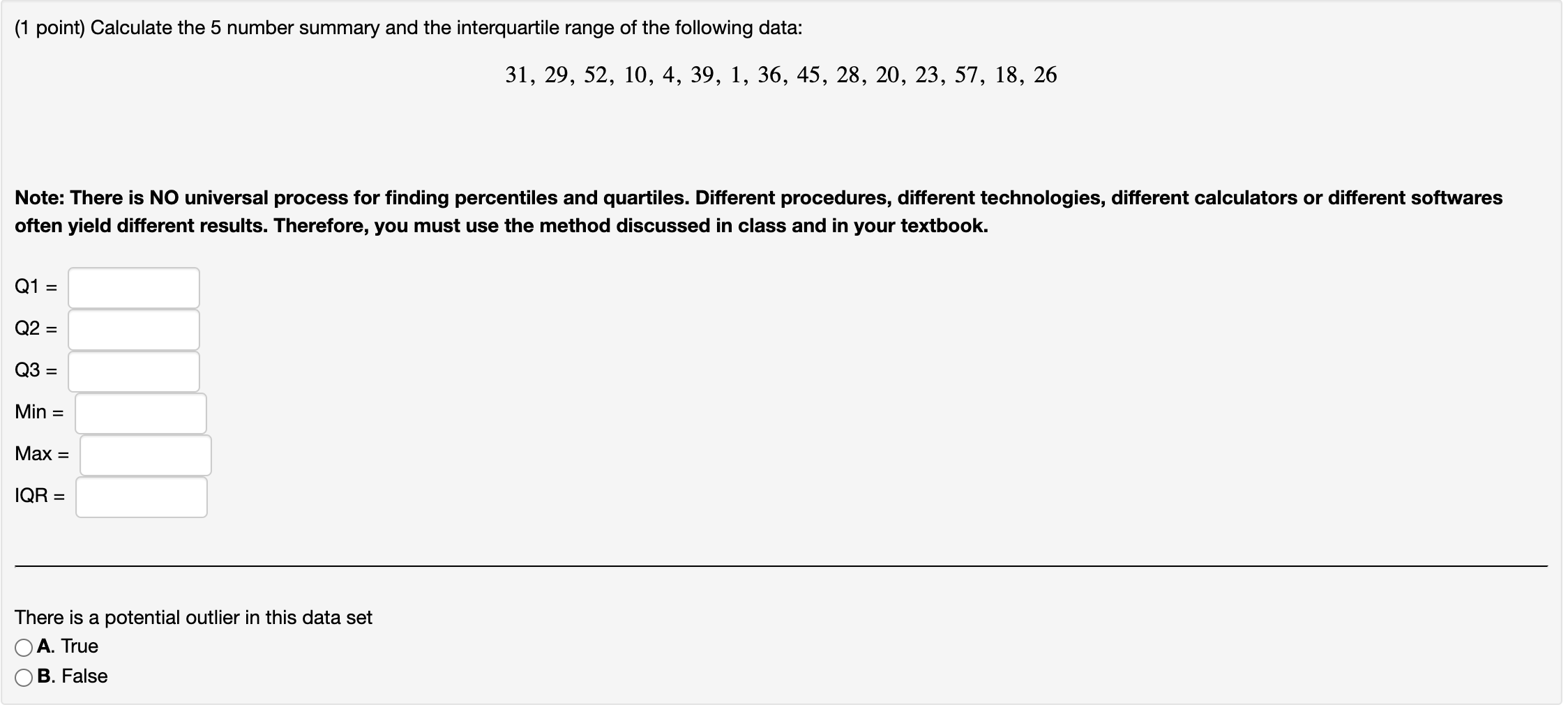 Solved (1 point) Calculate the 5 number summary and the | Chegg.com