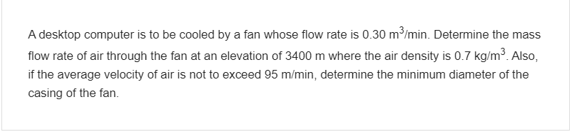 Solved A desktop computer is to be cooled by a fan whose | Chegg.com