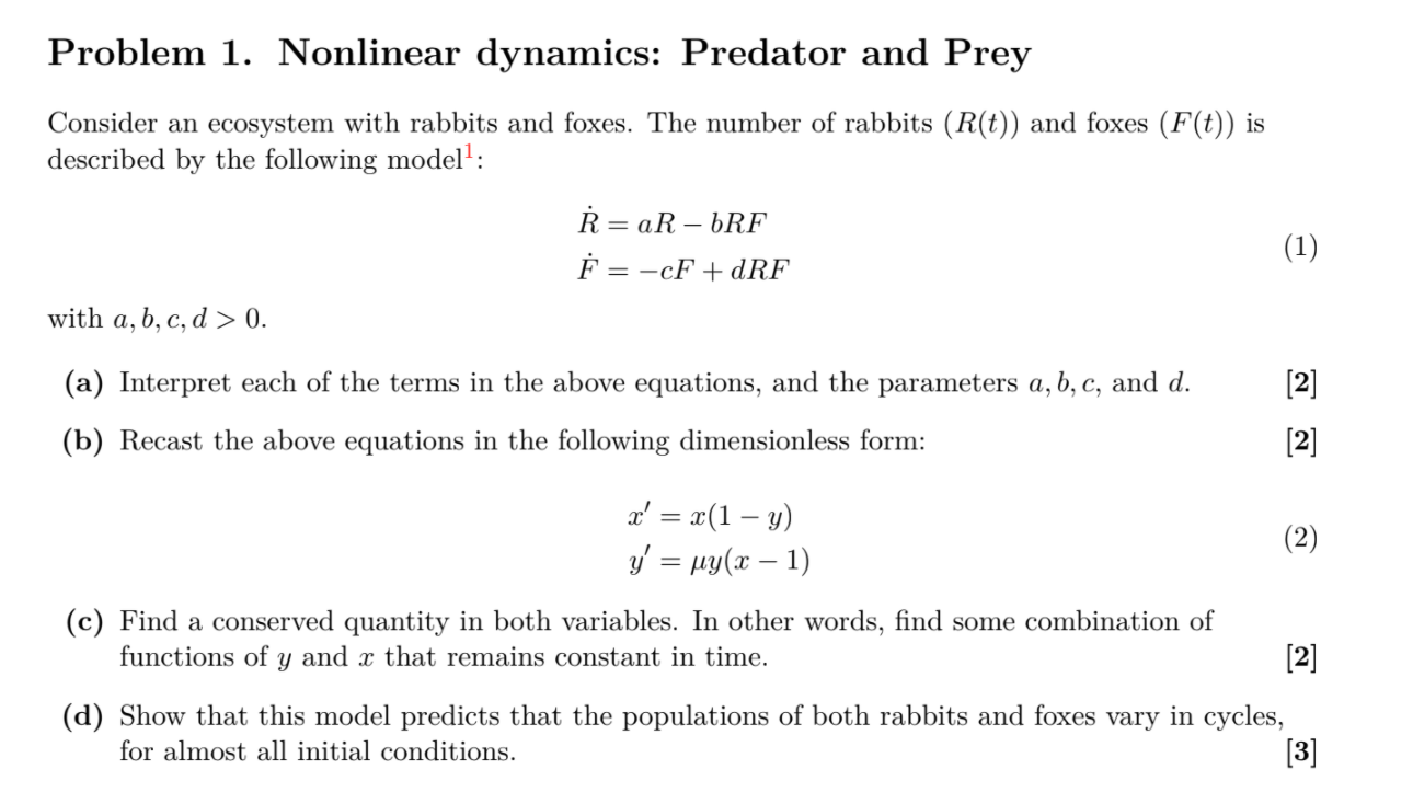 Solved Problem 1. Nonlinear dynamics: Predator and Prey | Chegg.com