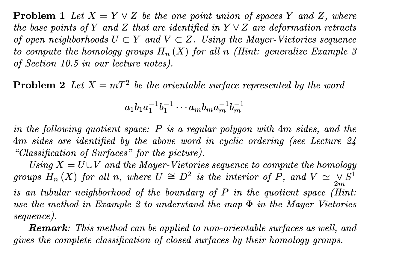 Problem 1 Let X = Y V Z be the one point union of | Chegg.com