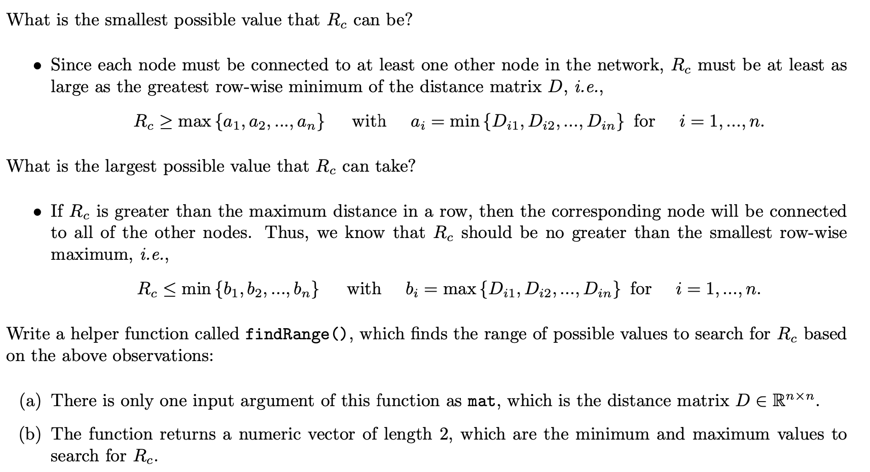 Solved Write the function findRange() in R where Rc is the | Chegg.com