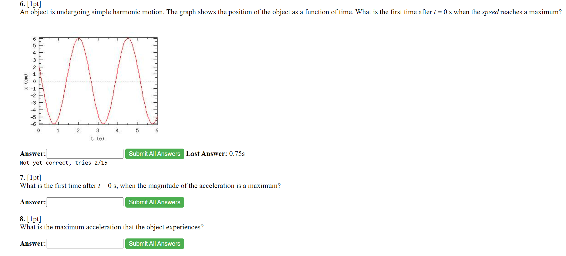 Solved 6. ⌊1pt⌋ An object is undergoing simple harmonic | Chegg.com