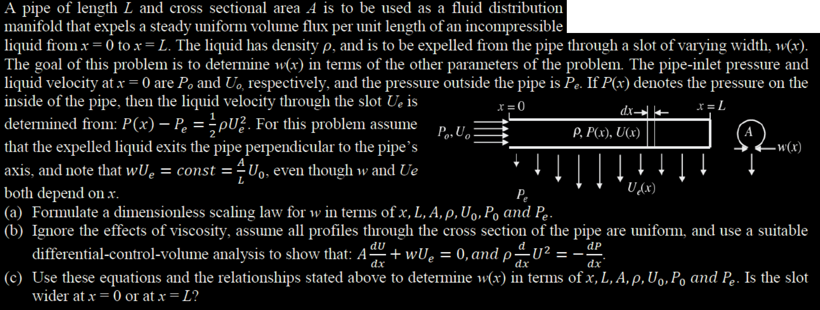 dx= x=L A pipe of length L and cross sectional area A | Chegg.com