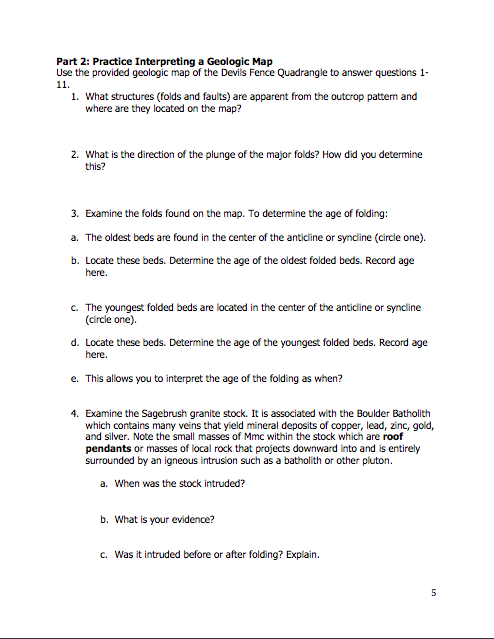 Part 2: Practice Interpreting a Geologic Map Use the | Chegg.com