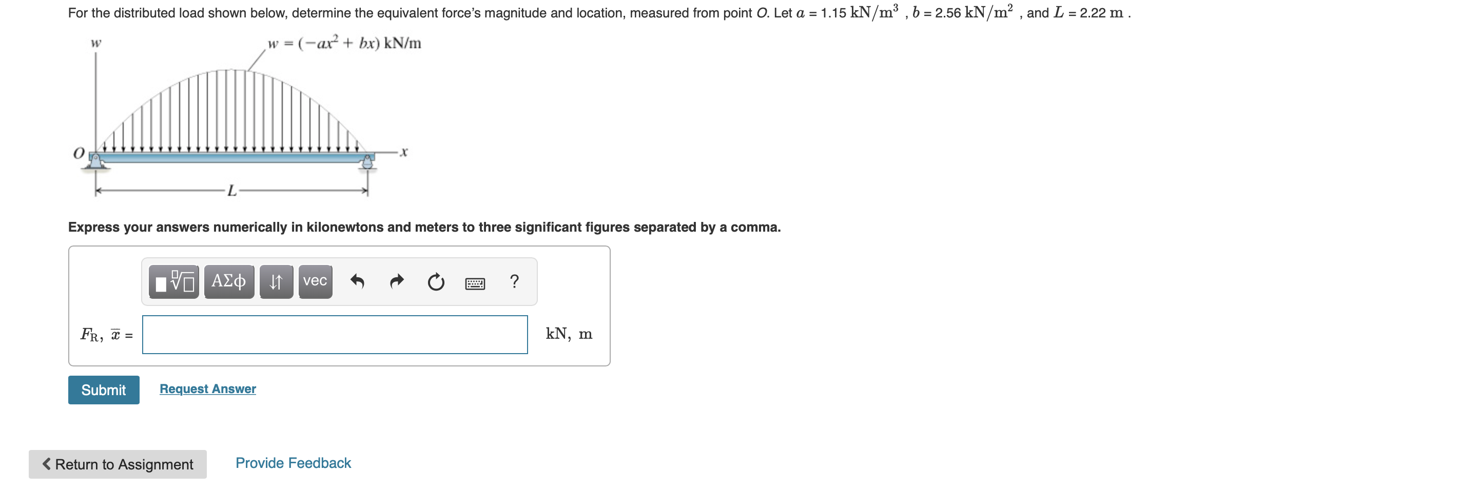Solved For the distributed load shown below, determine the | Chegg.com