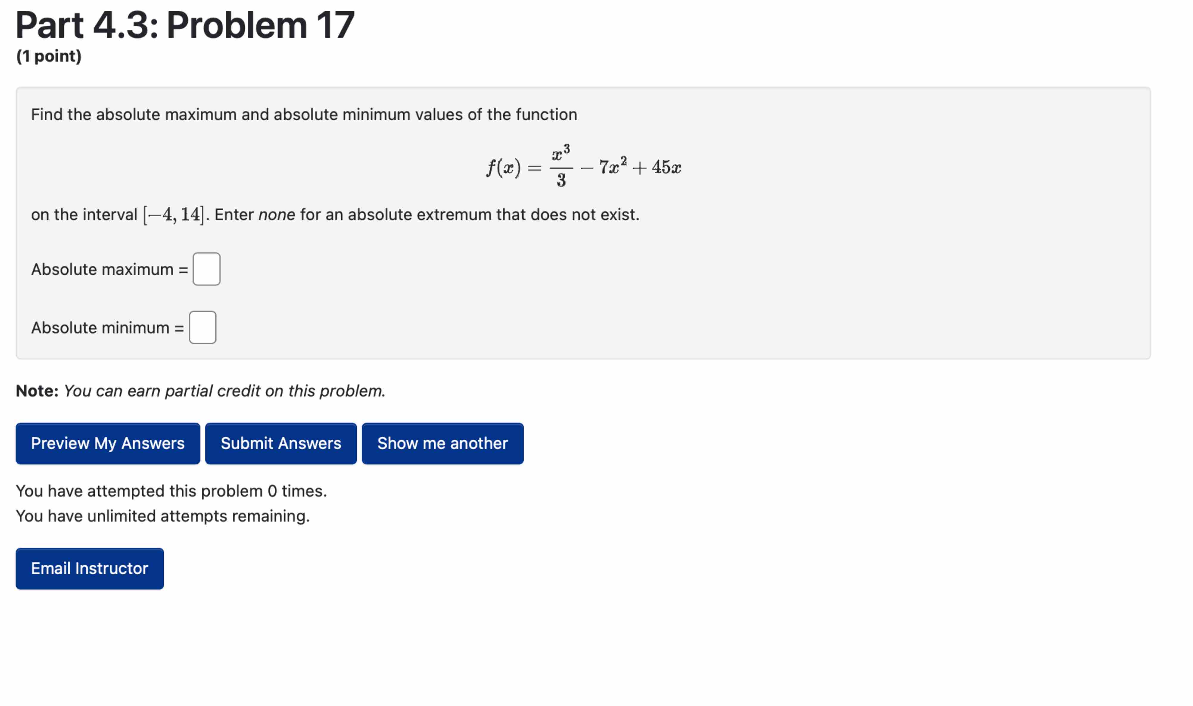 Solved Find the absolute maximum and absolute minimum values | Chegg.com