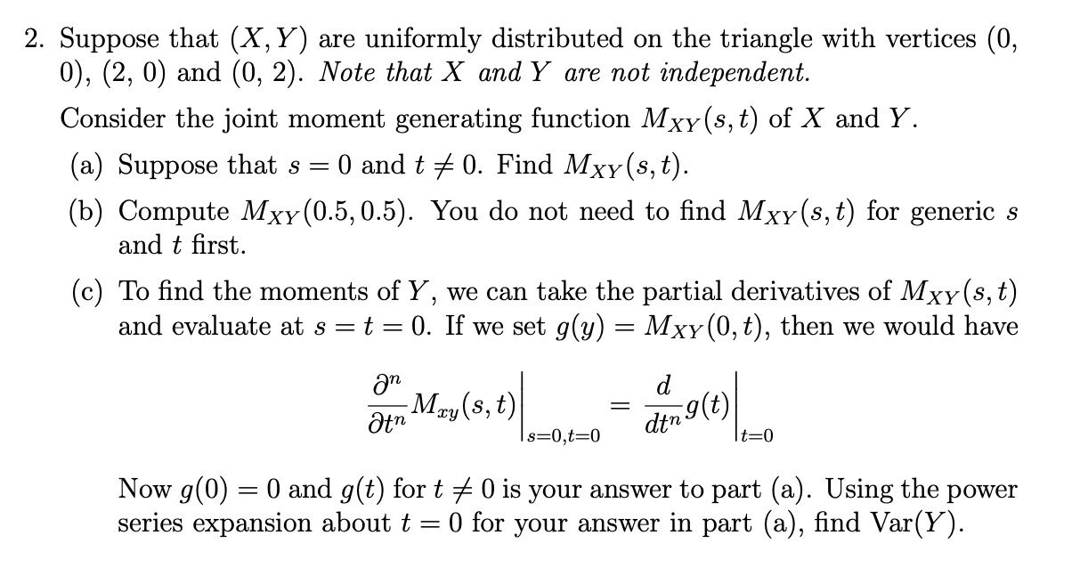 Solved 2. Suppose that (X, Y) are uniformly distributed on | Chegg.com