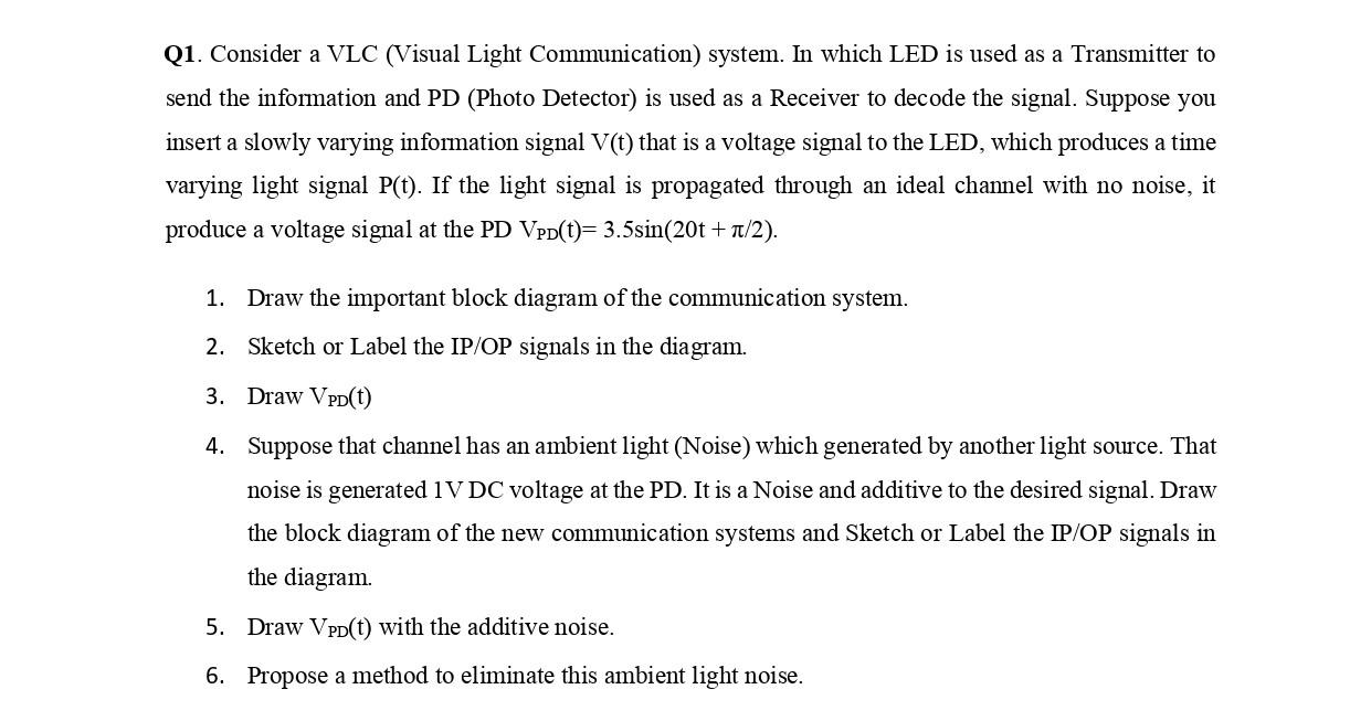 Solved Q1. Consider a VLC (Visual Light Communication) | Chegg.com