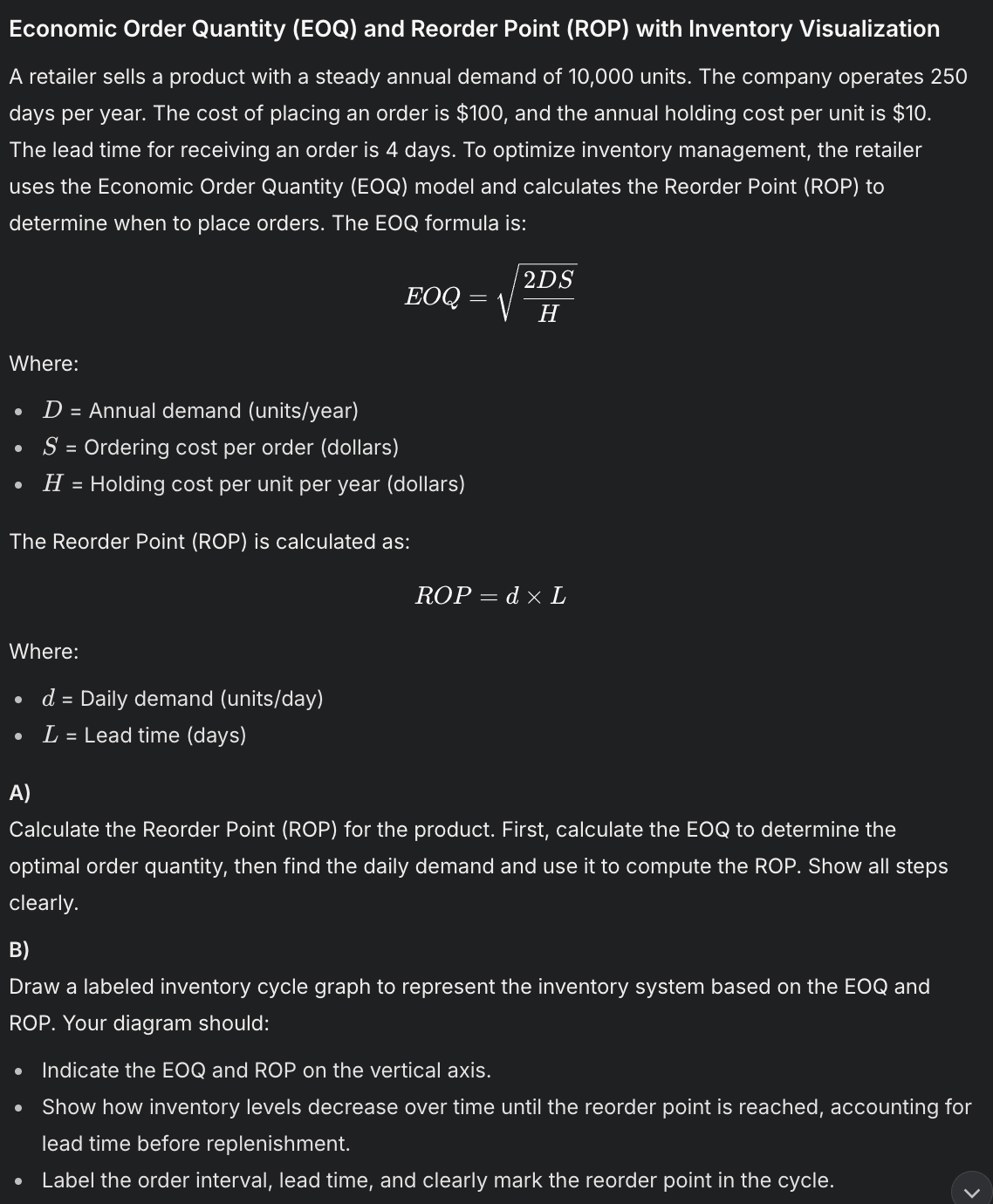 Solved Q3) ﻿Economic Order Quantity (EOQ) ﻿and Reorder Point | Chegg.com