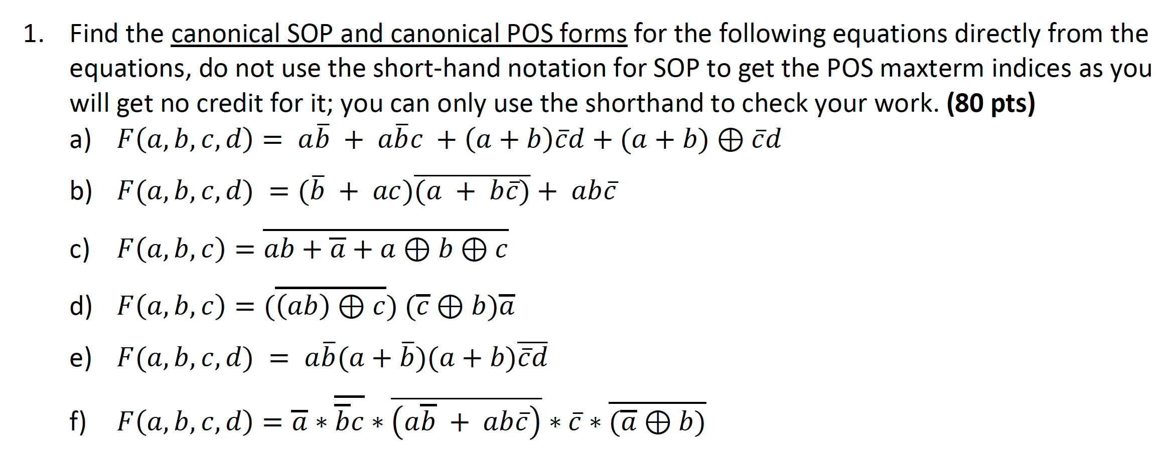 Solved 1. Find the canonical SOP and canonical POS forms for | Chegg.com