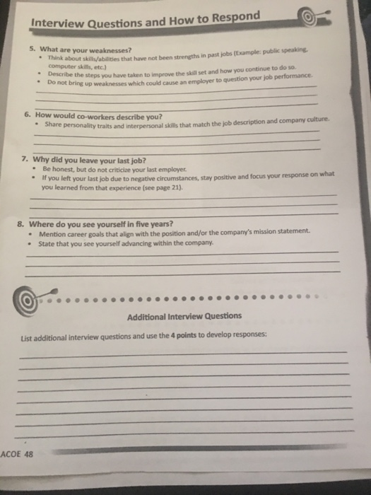 Solved InterviewQ ew Questions and How to Respond Preparing | Chegg.com