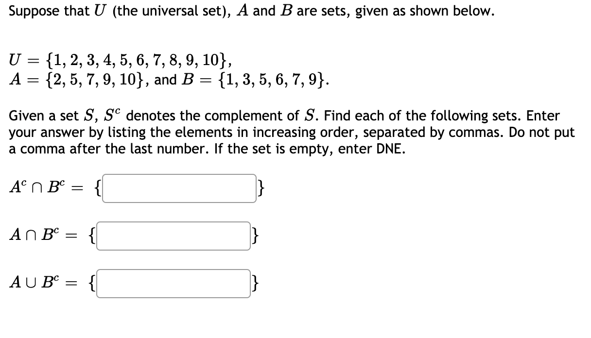 Solved Suppose that U (the universal set), A and B are sets, | Chegg.com