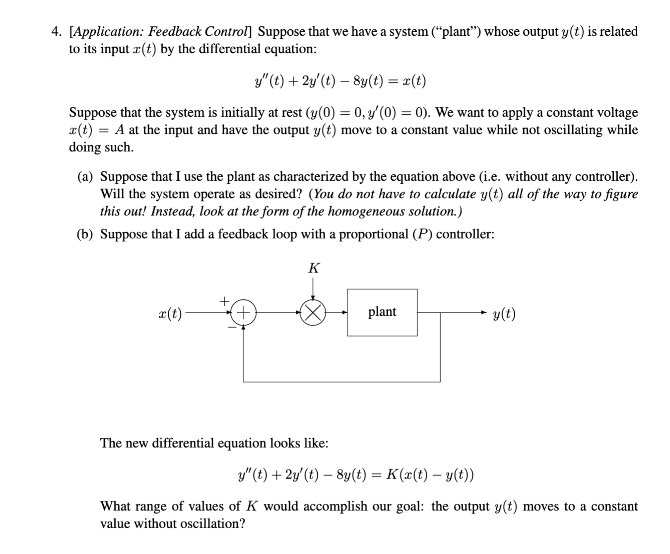 Solved [Application: Feedback Control] ﻿Suppose that we | Chegg.com
