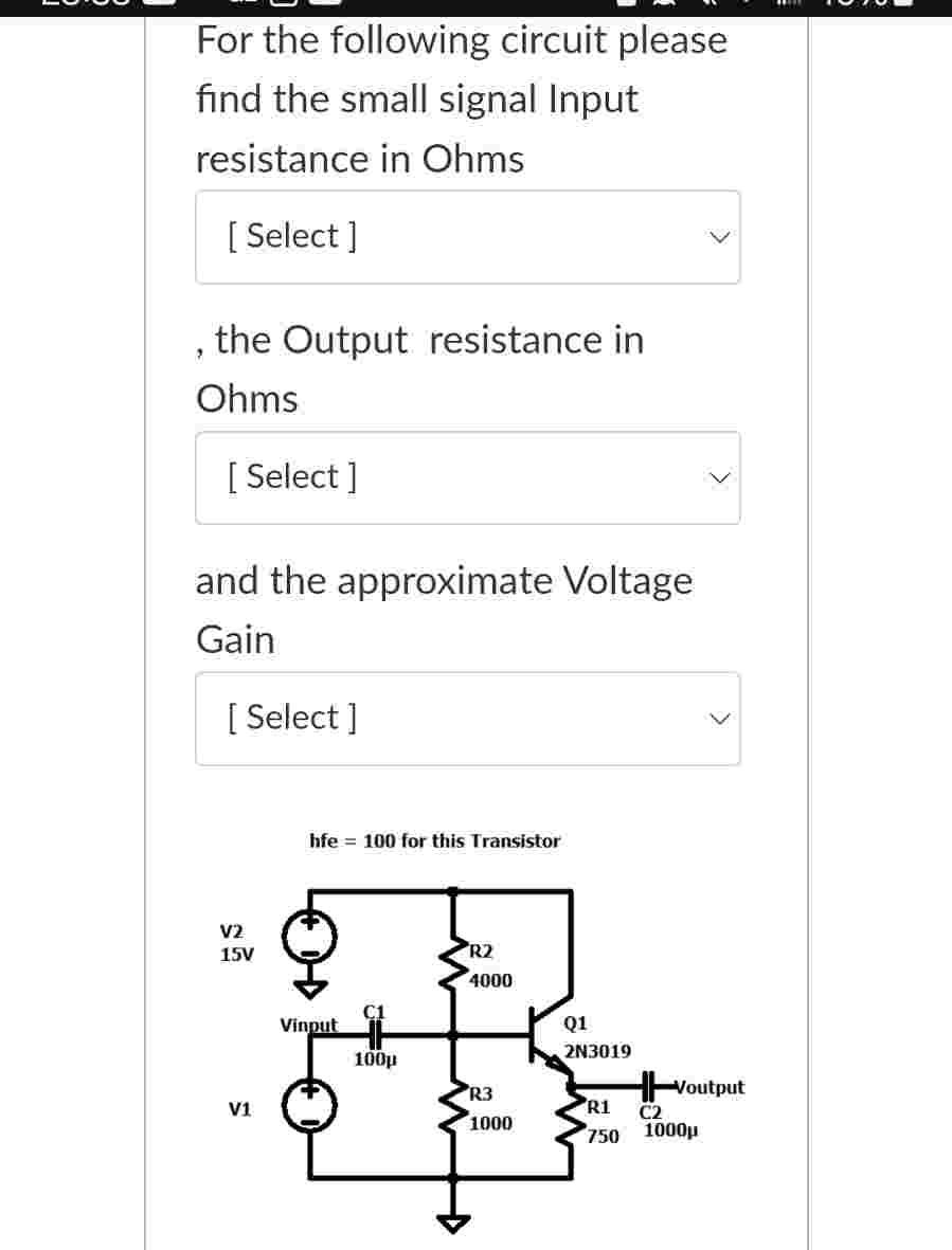 Solved For the following circuit please find the small | Chegg.com