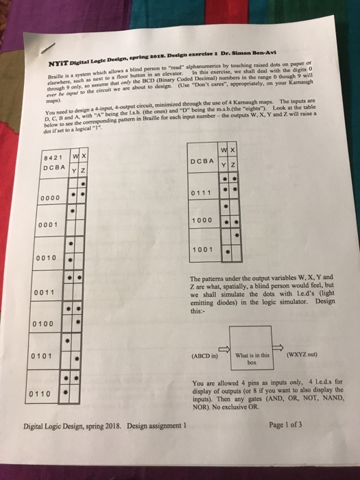 Solved Dr. Simon Ben-Avi NYiT Digltal Logie Design, spring | Chegg.com