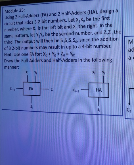 Solved Module 35: Using 2 Full-Adders (FA) and 2 Half-Adders | Chegg.com