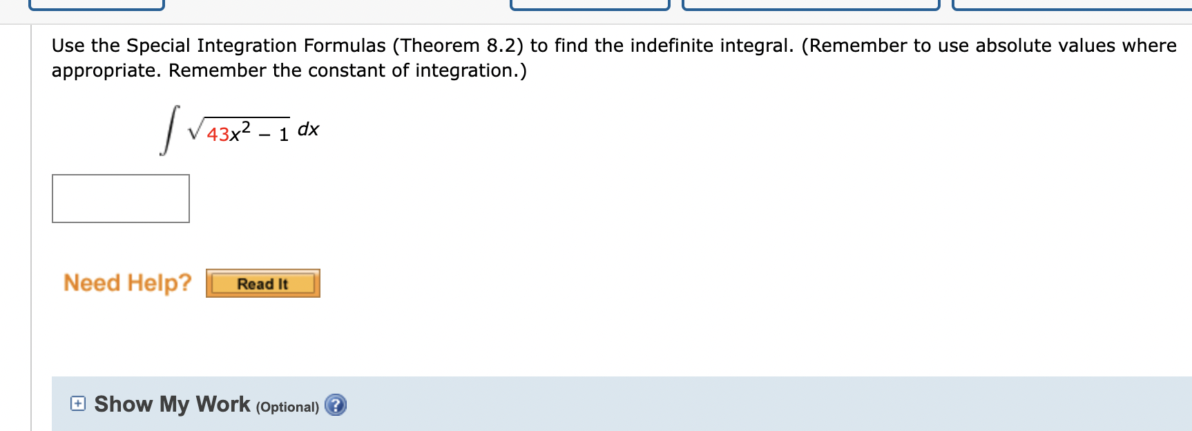 Solved Use the Special Integration Formulas (Theorem 8.2) to | Chegg.com