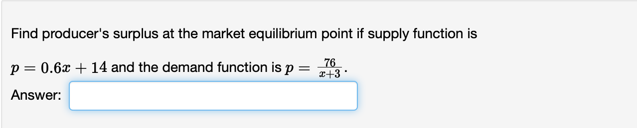 Solved Find producer's surplus at the market equilibrium | Chegg.com