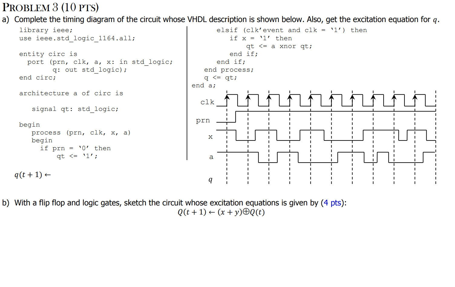 PROBLEM 3 (10 PTS) a) Complete the timing diagram of | Chegg.com