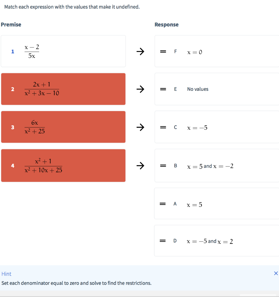Solved Match each expression with the values that make it | Chegg.com