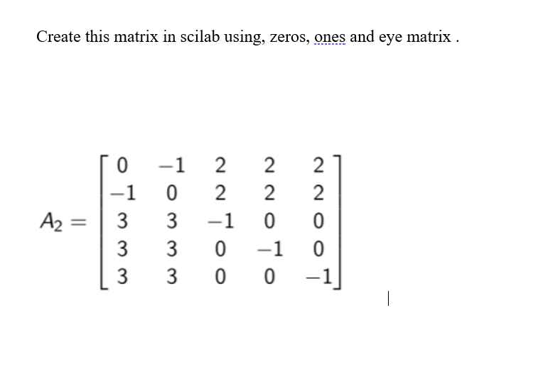 Solved Create this matrix in scilab using, zeros, ones and | Chegg.com
