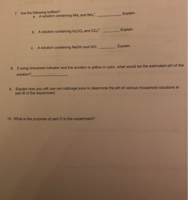 Solved 7. Are the following buffers? A solution containing | Chegg.com