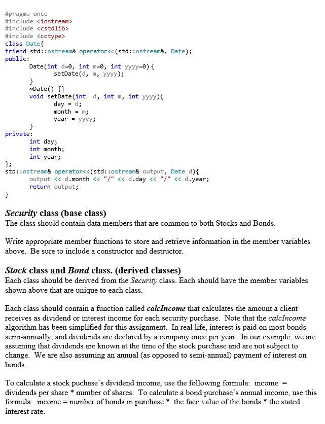C Programming Assignment 7 Portfolio Classes Are