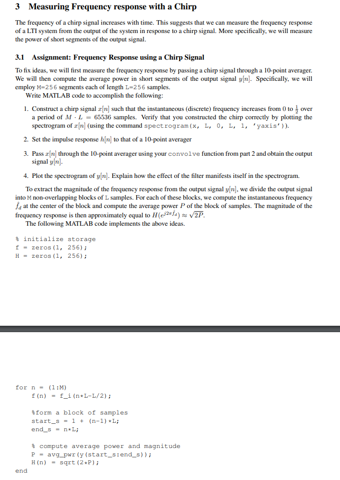 Solved 3 Measuring Frequency response with a Chirp The | Chegg.com