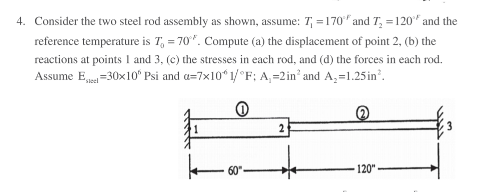 Solved = 4. Consider the two steel rod assembly as shown, | Chegg.com