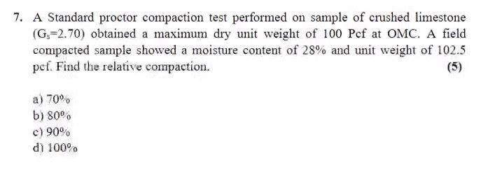 Solved 7. A Standard proctor compaction test performed on | Chegg.com