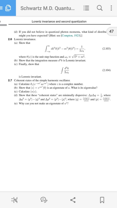 Solved Schwartz M.D. Quantu...Q: Lorentz invariance and | Chegg.com
