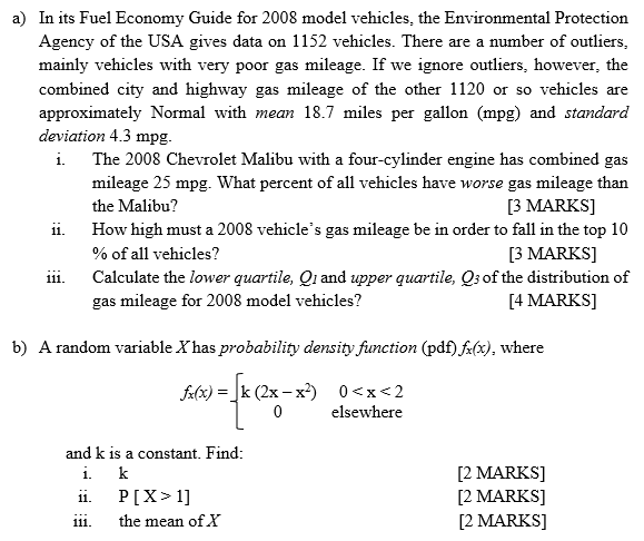 Solved a) In its Fuel Economy Guide for 2008 model vehicles, | Chegg.com