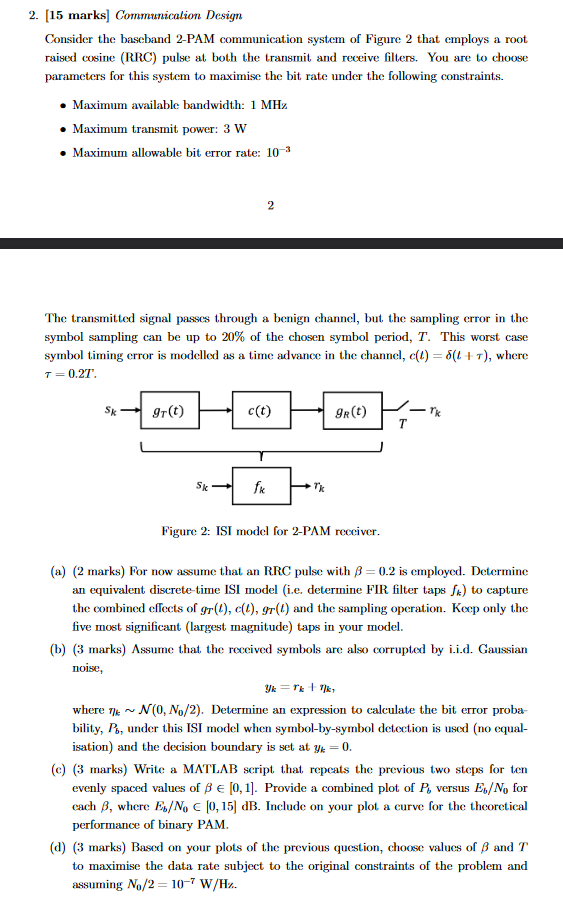 2. [15 marks] Communicalion Design Consider the | Chegg.com