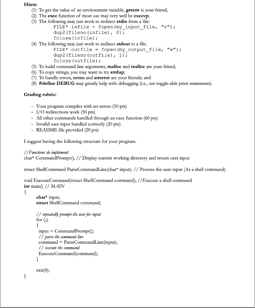Solved A small shell with I/O redirections Write a C program | Chegg.com