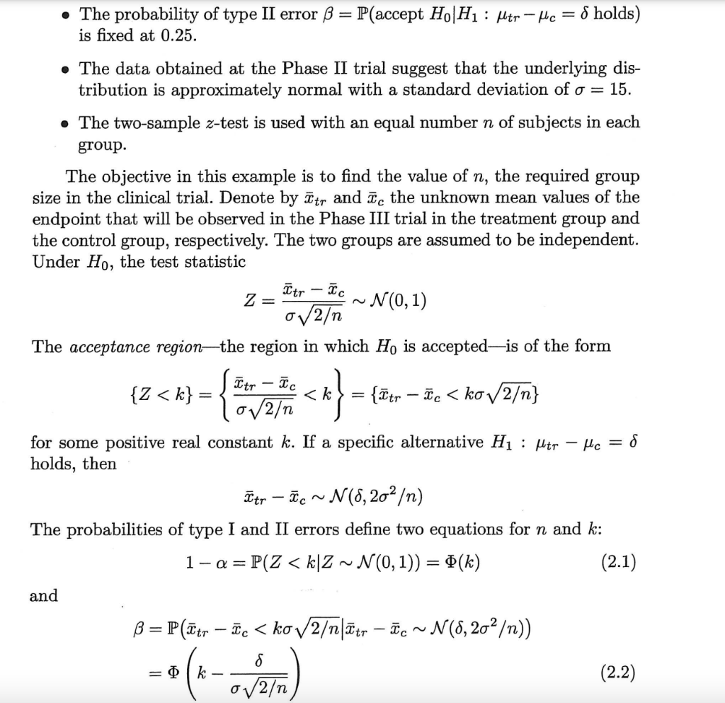 Example 2.1 A clinical trial is conducted for a new | Chegg.com