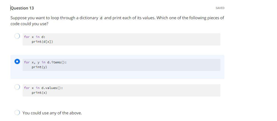 Solved Question 13 SAVED Suppose you want to loop through a | Chegg.com
