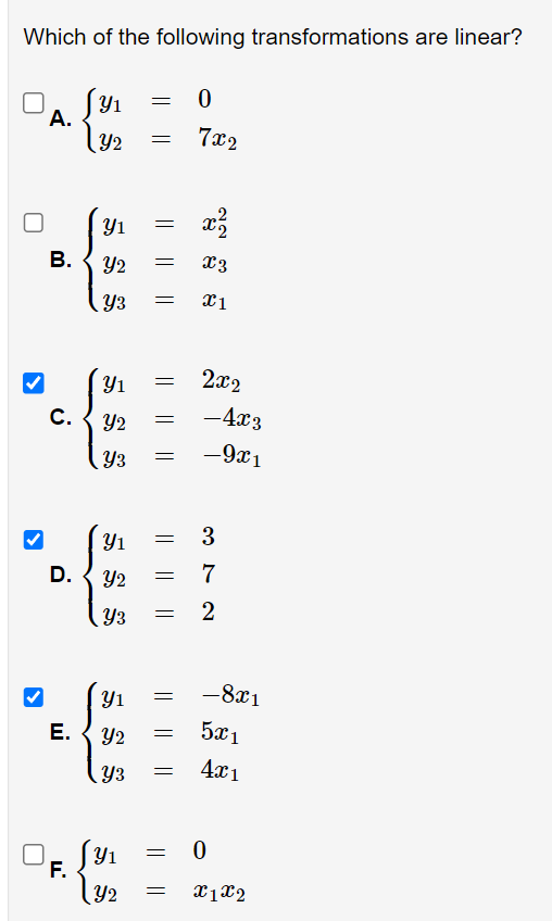 Solved Which of the following transformations are linear? A. | Chegg.com