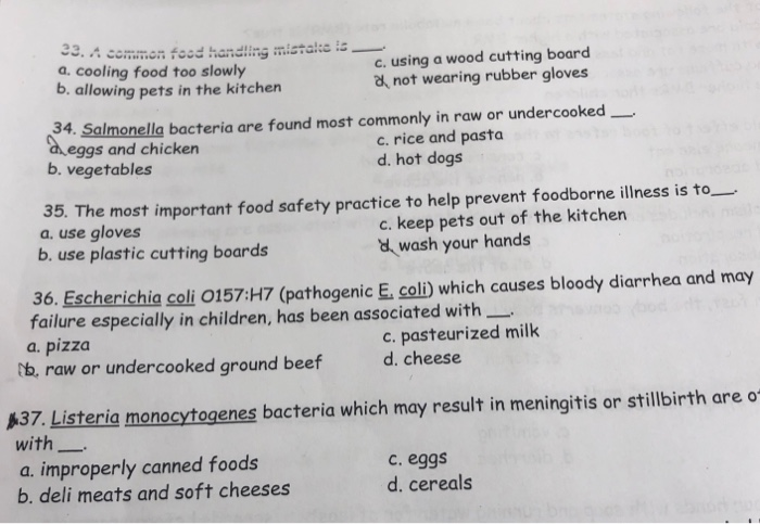Solved 3, common food handling miatalia is c. using a wood | Chegg.com