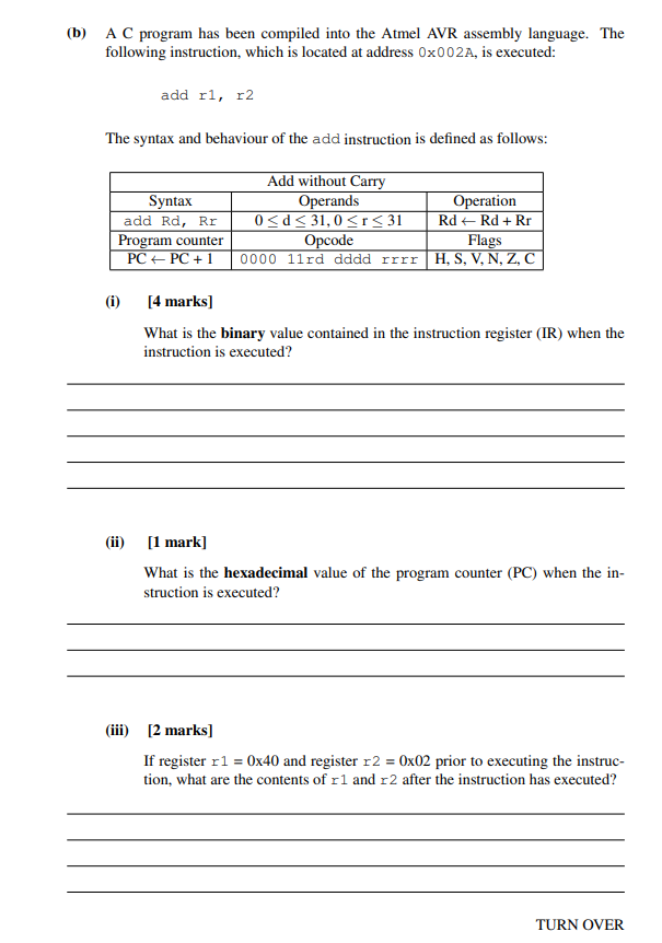 Solved A C program has been compiled into the Atmel AVR | Chegg.com