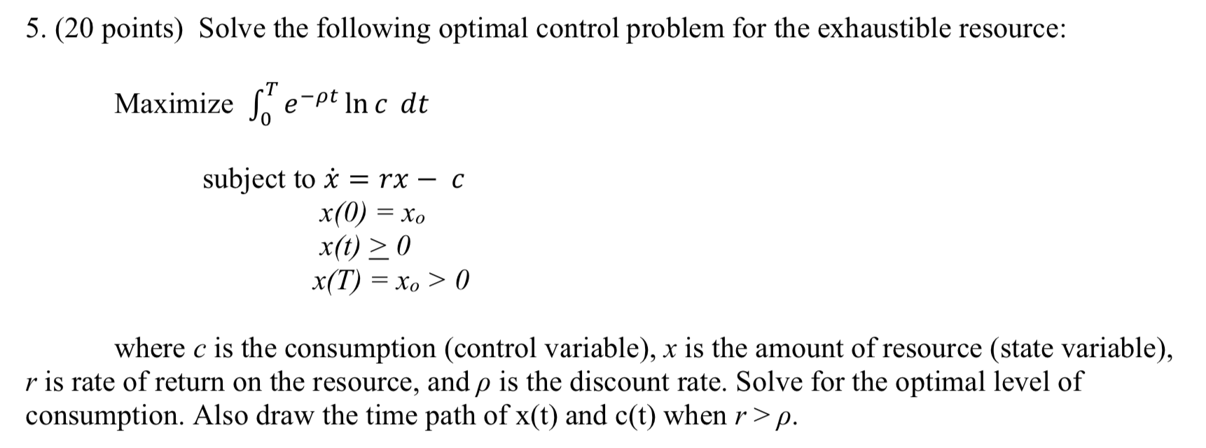 Solved 5. (20 points) Solve the following optimal control | Chegg.com