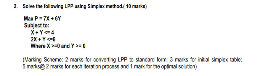 Solved 2. Solve the following LPP using Simplex method.( 10 | Chegg.com