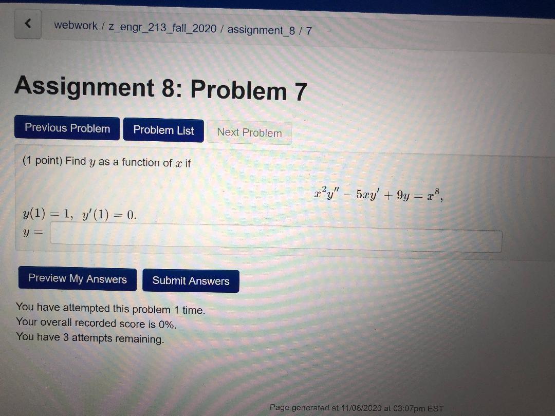Solved webwork / z_engr_213_fall_2020 / assignment_8/7 | Chegg.com