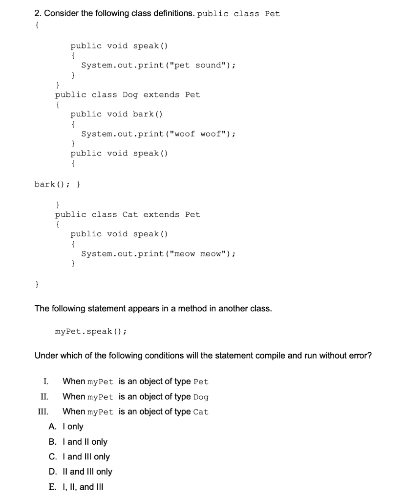 Solved 2. Consider the following class definitions. public | Chegg.com