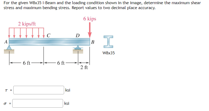 Solved For the given W8×35 I-Beam and the loading condition | Chegg.com